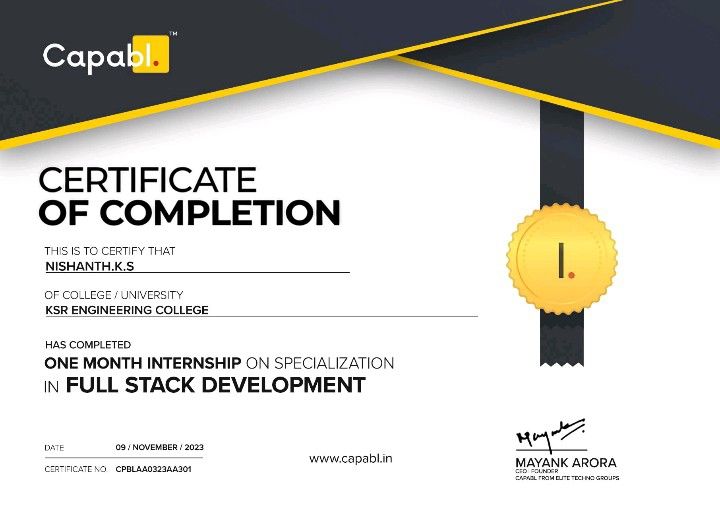 Nishanth K S on LinkedIn: Successfully completed my internship on ... Nishanth K S on LinkedIn: Successfully completed my internship on ...