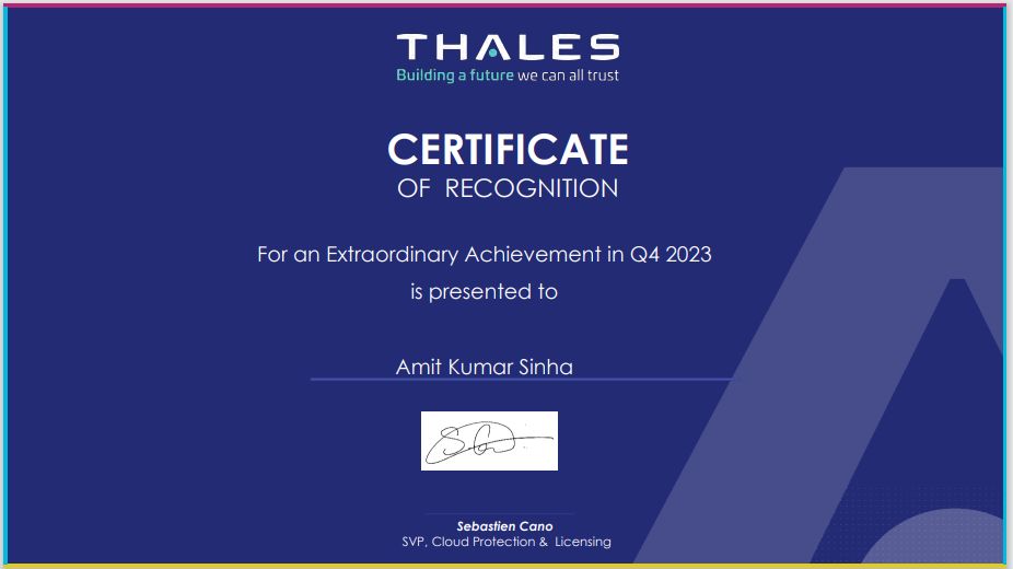 Amit Kumar Sinha on LinkedIn: #thales #recognitionawards #achievement ... Amit Kumar Sinha on LinkedIn: #thales #recognitionawards #achievement ...