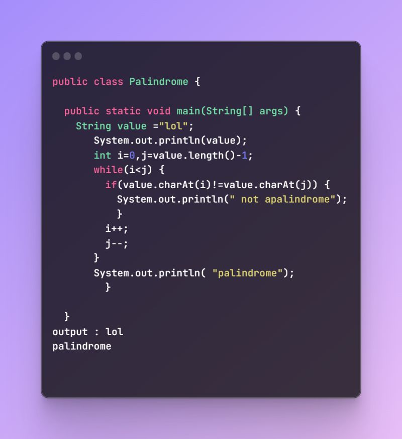 JAVA Practice 53 : Q7 : Write a program to check palindrome in ... JAVA Practice 53 : Q7 : Write a program to check palindrome in ...