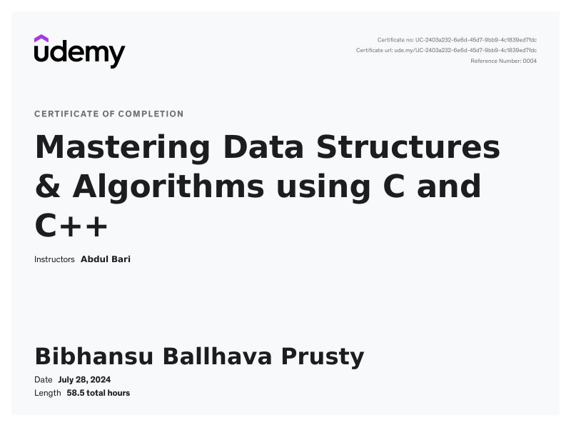 Bibhansu Ballhava Prusty on LinkedIn: #udemy #datastructures # ... Bibhansu Ballhava Prusty on LinkedIn: #udemy #datastructures # ...