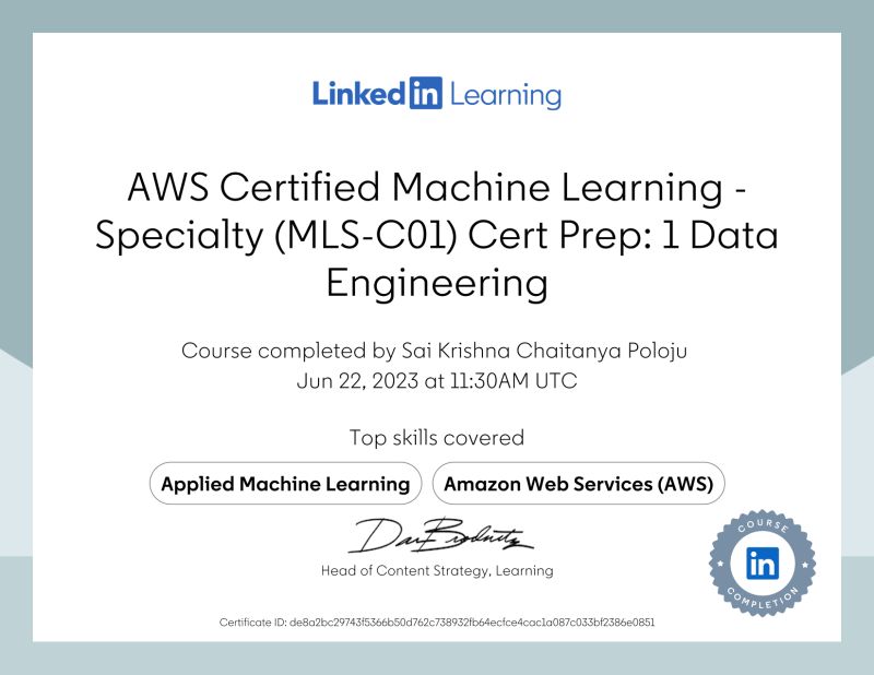 Sai Krishna Chaitanya Poloju on LinkedIn: Certificate of Completion Sai Krishna Chaitanya Poloju on LinkedIn: Certificate of Completion
