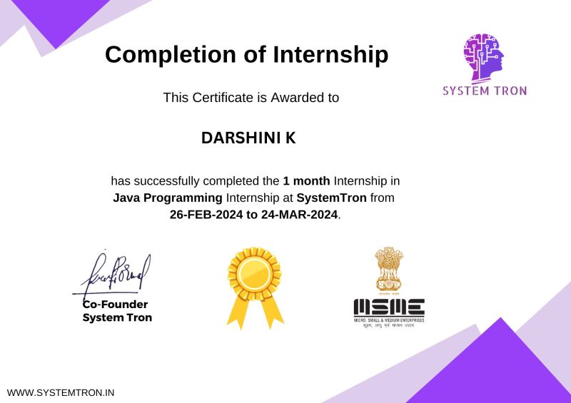 Darshini K on LinkedIn: #javaprogramming #javaprogramming #systemtron # ... Darshini K on LinkedIn: #javaprogramming #javaprogramming #systemtron # ...