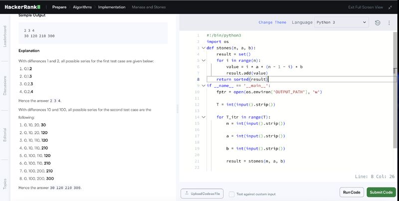 Solved HackerRank: Manasa and Stones with Python | Mukul Pathak posted ... Solved HackerRank: Manasa and Stones with Python | Mukul Pathak posted ...