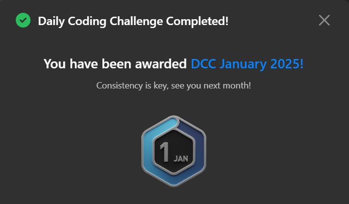 LEETCODE DCC JANUARY 2025: I maintained another month of solving the ... LEETCODE DCC JANUARY 2025: I maintained another month of solving the ...