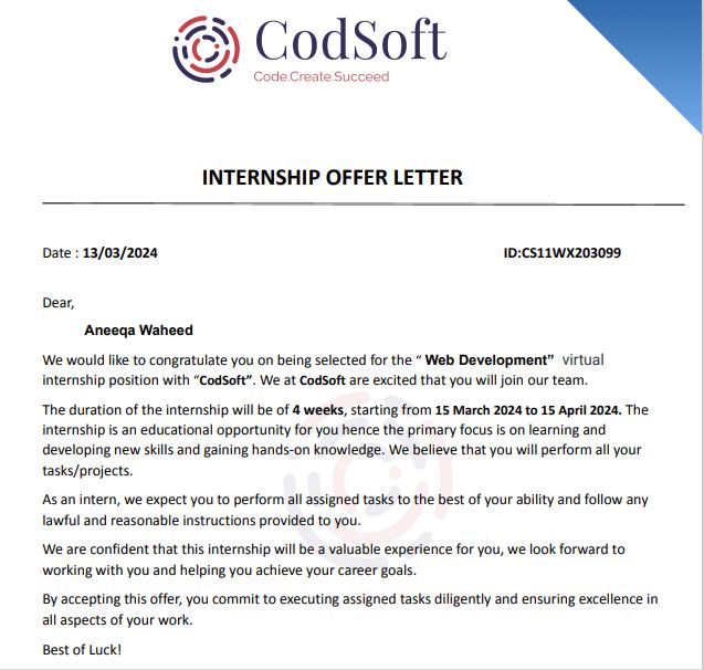 #codsoft #internship | Aneeqa Waheed #codsoft #internship | Aneeqa Waheed