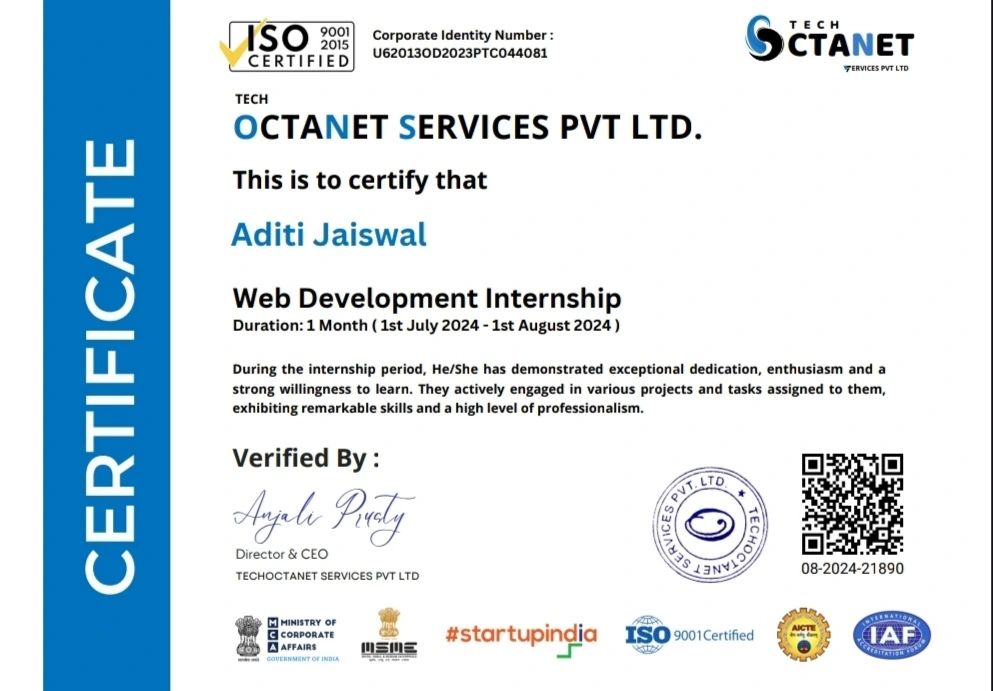 Aditi Jaiswal on LinkedIn: #octanet #web_development Aditi Jaiswal on LinkedIn: #octanet #web_development