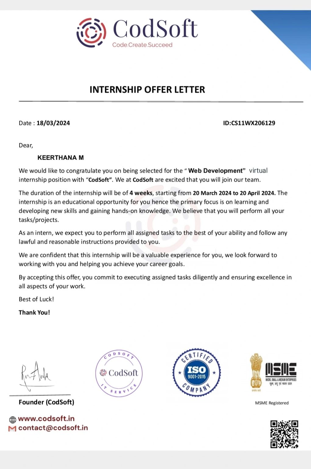 Keerthana M on LinkedIn: #internship #codsoft #webdevelopment Keerthana M on LinkedIn: #internship #codsoft #webdevelopment