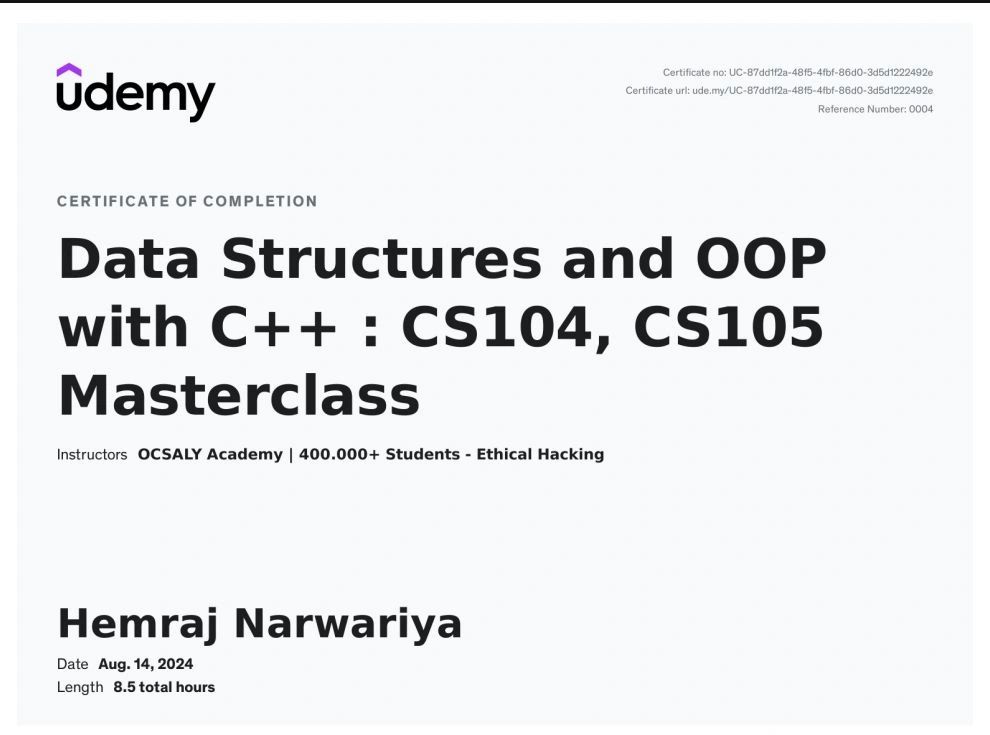 Hemraj Narwariya on LinkedIn: #datastructures #oop #cplusplus #udemy # ... Hemraj Narwariya on LinkedIn: #datastructures #oop #cplusplus #udemy # ...
