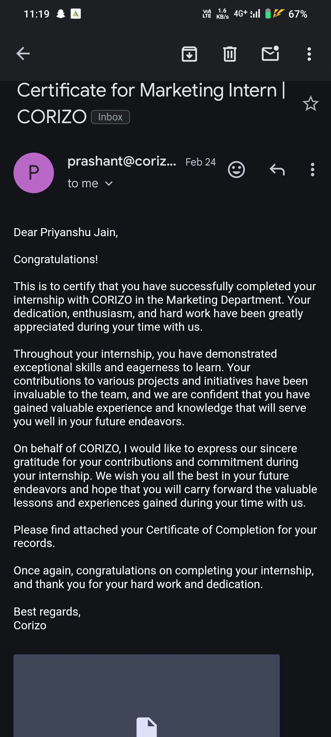 Congratulations Priyanshu Jain on successfully completing your… | Corizo Congratulations Priyanshu Jain on successfully completing your… | Corizo