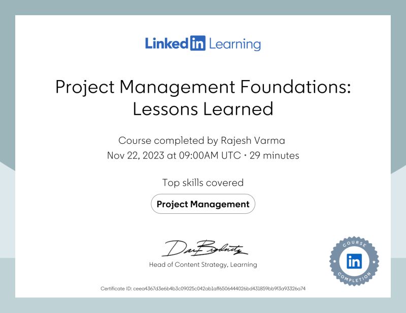 Rajesh Varma on LinkedIn: Certificate of Completion Rajesh Varma on LinkedIn: Certificate of Completion