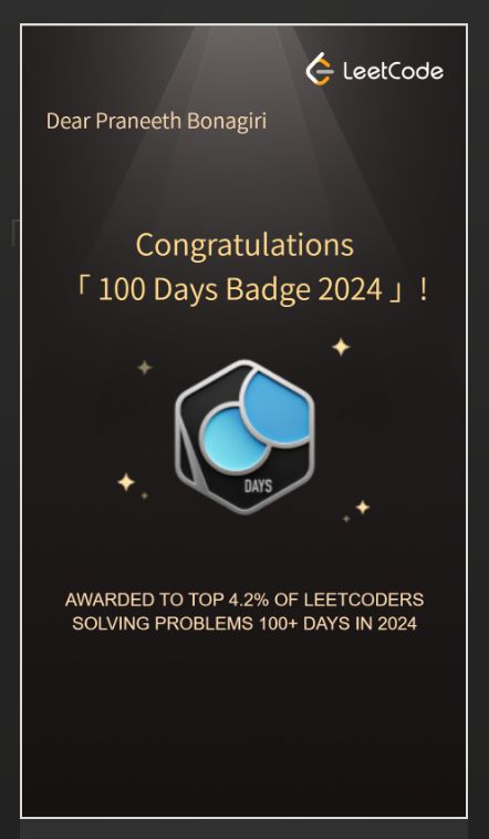 Praneeth Bonagiri on LinkedIn: #leetcode #100daysofleetcode2024 Praneeth Bonagiri on LinkedIn: #leetcode #100daysofleetcode2024