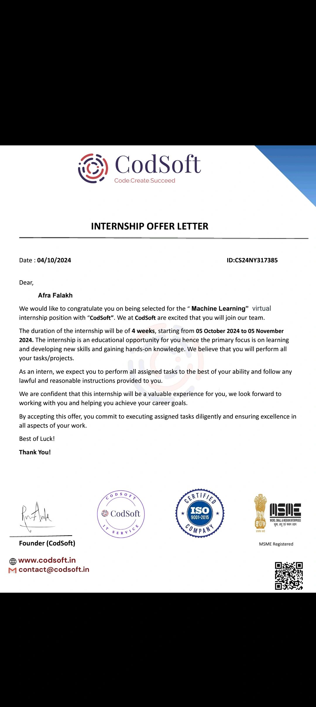 Afra Falakh on LinkedIn: #machinelearning #ai #internship #codsoft # ... Afra Falakh on LinkedIn: #machinelearning #ai #internship #codsoft # ...