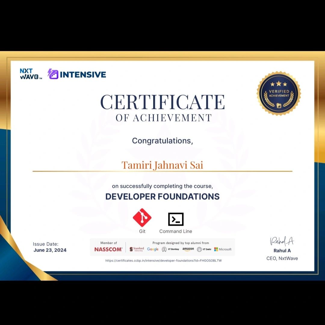 Jahnavi sai Tamiri on LinkedIn: #nxtwave #ccbp Jahnavi sai Tamiri on LinkedIn: #nxtwave #ccbp