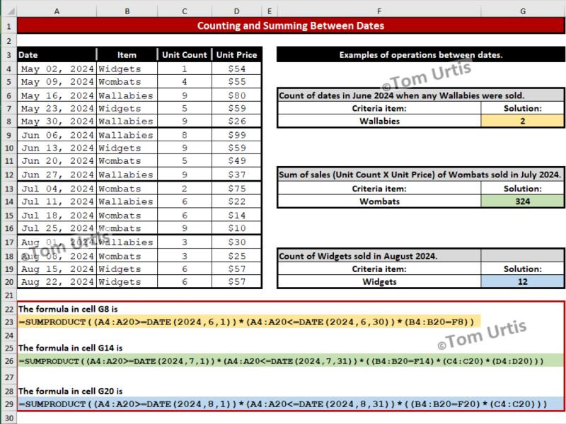 Counting and summing data between dates in Excel. | Tom Urtis Counting and summing data between dates in Excel. | Tom Urtis