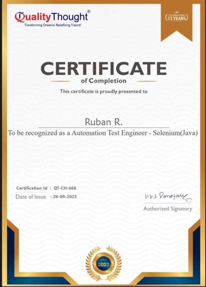 Ruban Rajasekar on LinkedIn: #automationtesting #seleniumjava #qa # ... Ruban Rajasekar on LinkedIn: #automationtesting #seleniumjava #qa # ...
