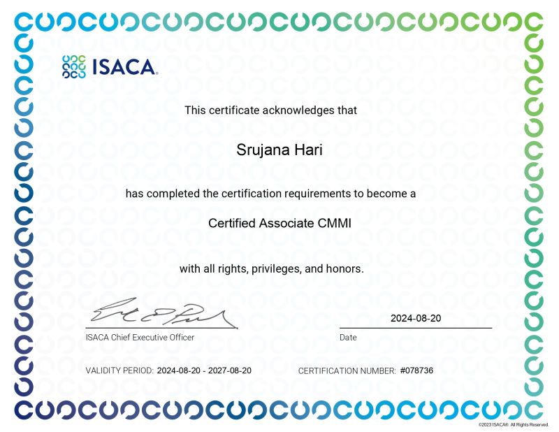 Srujana Hari on LinkedIn: #cmmi #certification #professionaldevelopment ... Srujana Hari on LinkedIn: #cmmi #certification #professionaldevelopment ...