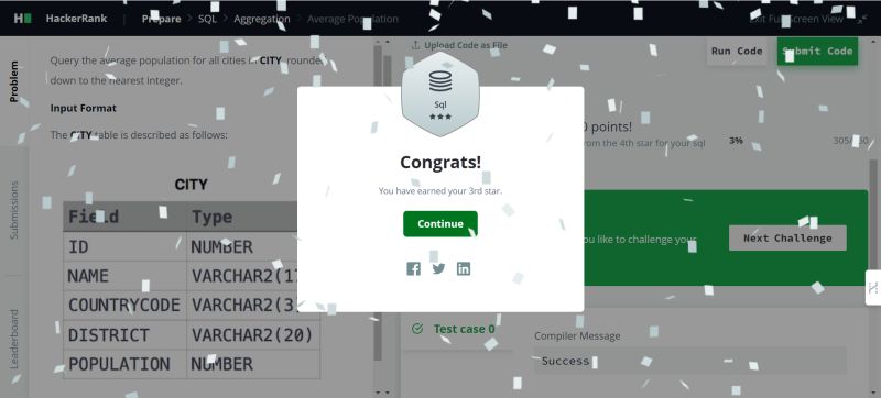 #sql #hackerrank #dataskills #continuouslearning | Shashikant Nalawade #sql #hackerrank #dataskills #continuouslearning | Shashikant Nalawade