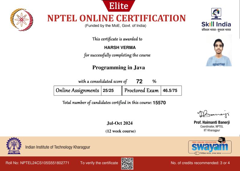 Harsh Verma on LinkedIn: #javaprogramming #nptel #continuouslearning # ... Harsh Verma on LinkedIn: #javaprogramming #nptel #continuouslearning # ...