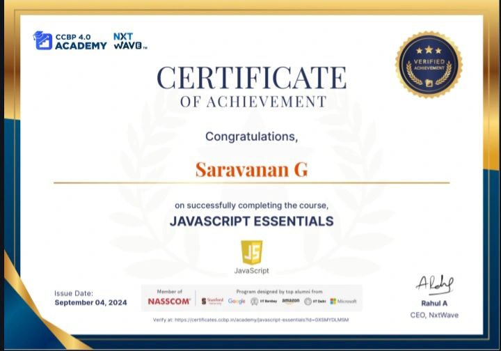 Saravanan G on LinkedIn: #nxtwave #ccbp4 #javascript #webdevelopment # ... Saravanan G on LinkedIn: #nxtwave #ccbp4 #javascript #webdevelopment # ...