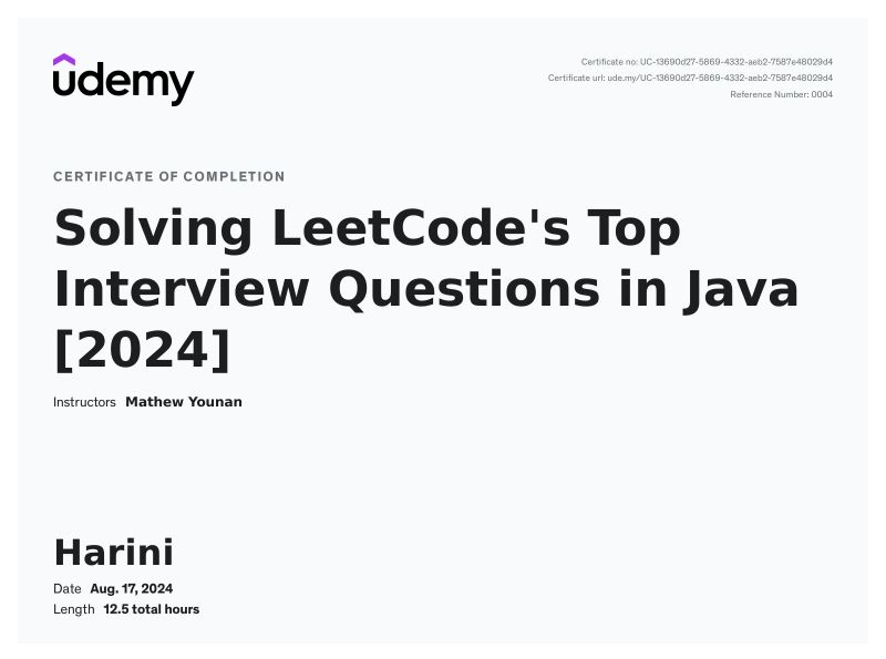 Harini K on LinkedIn: #algorithms #datastructures #leetcode #udemy # ... Harini K on LinkedIn: #algorithms #datastructures #leetcode #udemy # ...