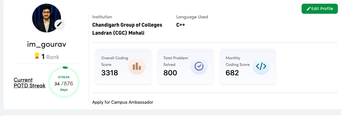 Gourav Nagpal on LinkedIn: #dsa #dsalove #rank1 #gfg Gourav Nagpal on LinkedIn: #dsa #dsalove #rank1 #gfg
