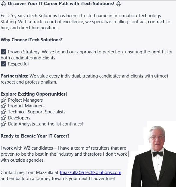 Tom Mazzulla on LinkedIn: #itechsolutions #itstaffing # ... Tom Mazzulla on LinkedIn: #itechsolutions #itstaffing # ...