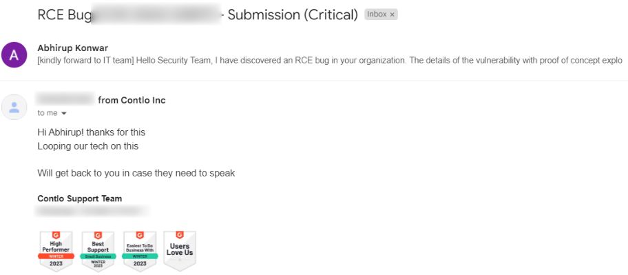 Abhirup Konwar on LinkedIn: 🐞Reported Unauth RCE🔥 to Contlo – Leading ... Abhirup Konwar on LinkedIn: 🐞Reported Unauth RCE🔥 to Contlo – Leading ...