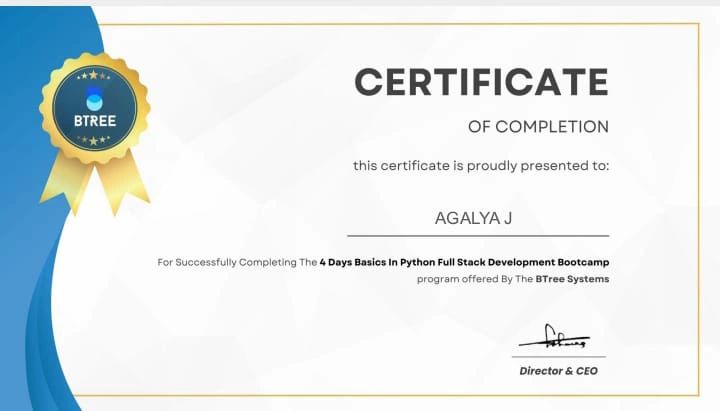 #btree #certificationachieved | Agalya J #btree #certificationachieved | Agalya J