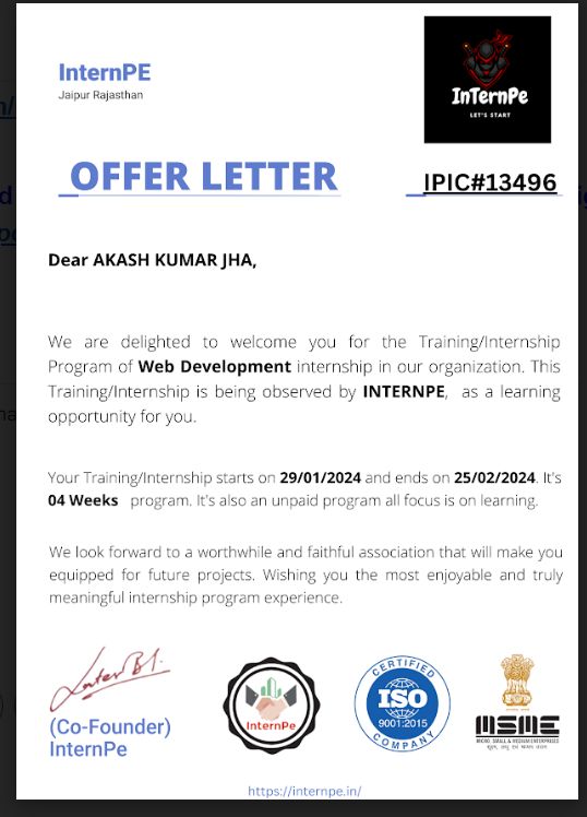 AKASH KUMAR JHA on LinkedIn: #internpe #webdevelopment #internship AKASH KUMAR JHA on LinkedIn: #internpe #webdevelopment #internship