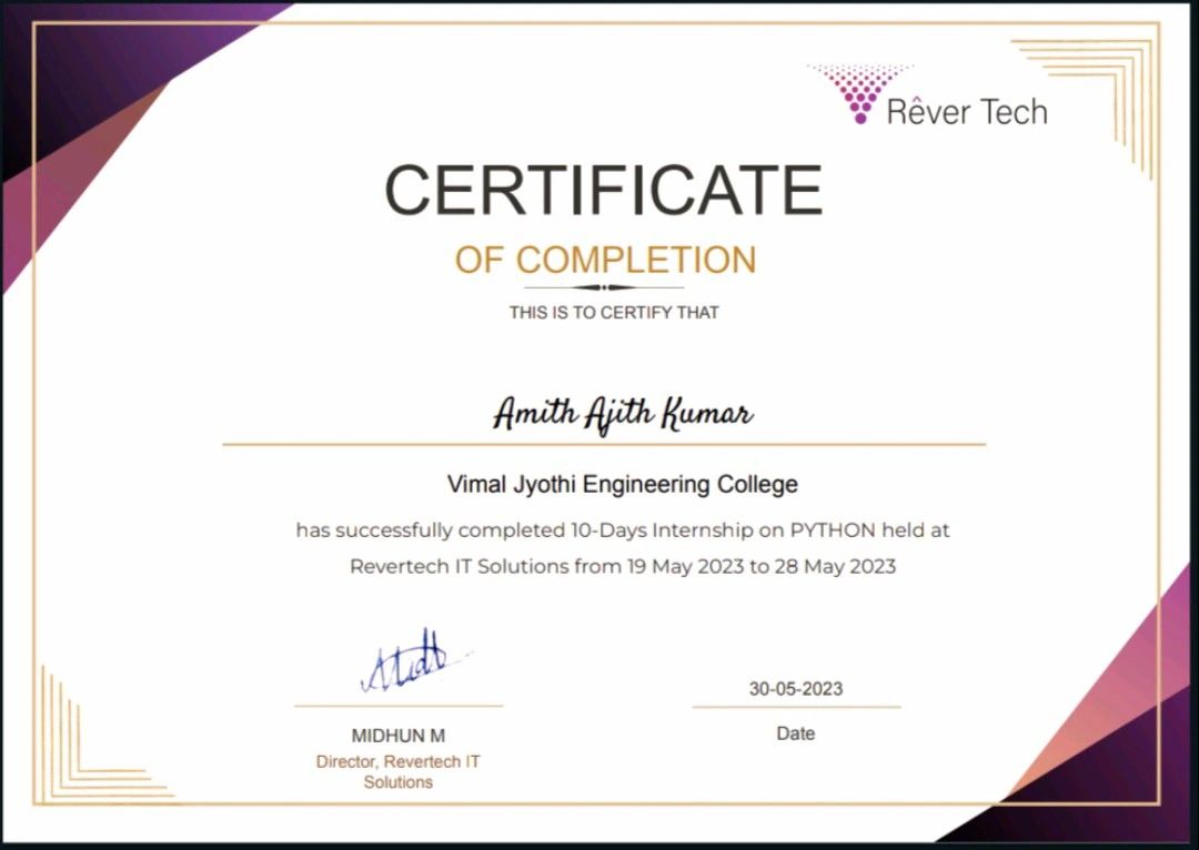 Amith Ajith kumar on LinkedIn: #internship #python #learning # ... Amith Ajith kumar on LinkedIn: #internship #python #learning # ...