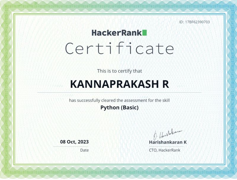 KANNAPRAKASH R on LinkedIn: #python #codingjourney #hackerrankcertified KANNAPRAKASH R on LinkedIn: #python #codingjourney #hackerrankcertified