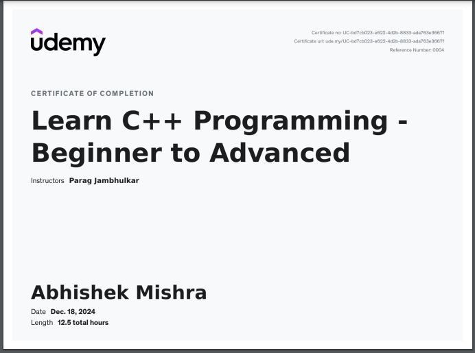 Abhishek Mishra on LinkedIn: #cplusplus #udemy #programmingjourney Abhishek Mishra on LinkedIn: #cplusplus #udemy #programmingjourney
