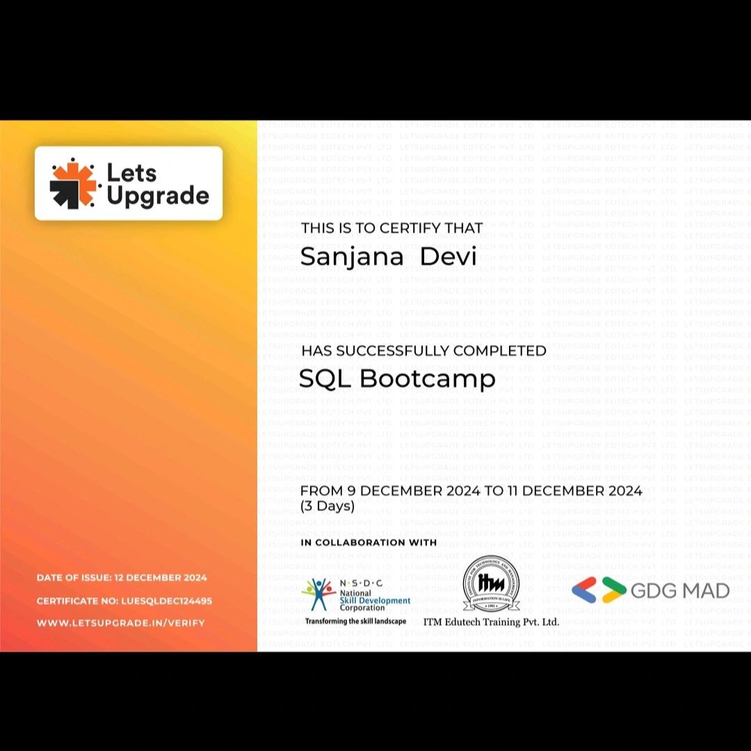 #certificateachieved | Sanjana Devi.B #certificateachieved | Sanjana Devi.B