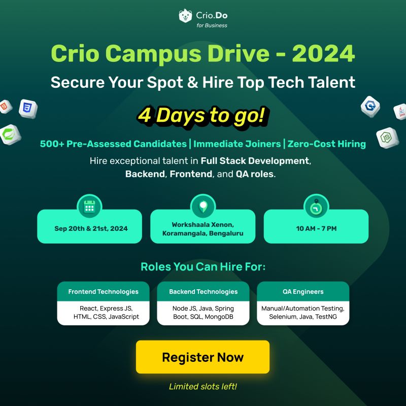 Crio.Do for Business on LinkedIn: #frontend #backend #qa #crio # ... Crio.Do for Business on LinkedIn: #frontend #backend #qa #crio # ...