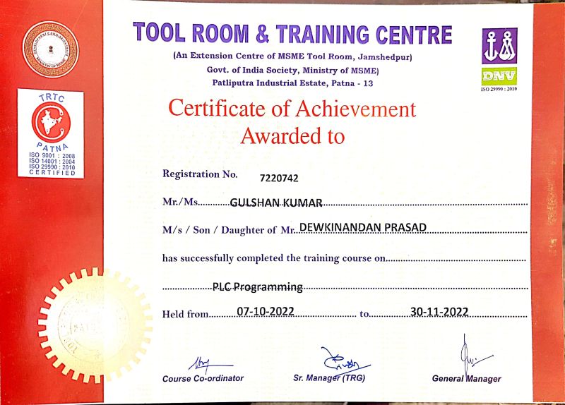Gulshan Kumar on LinkedIn: Certificate of plc programming Gulshan Kumar on LinkedIn: Certificate of plc programming
