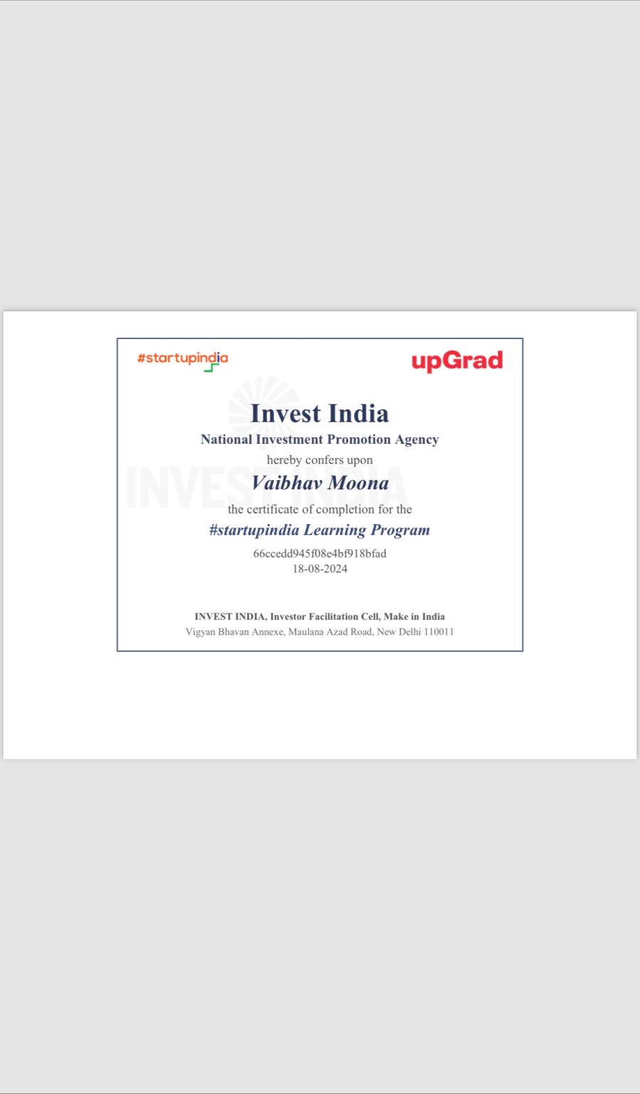 Completed Startup India course! | Vaibhav Moona posted on the topic ... Completed Startup India course! | Vaibhav Moona posted on the topic ...