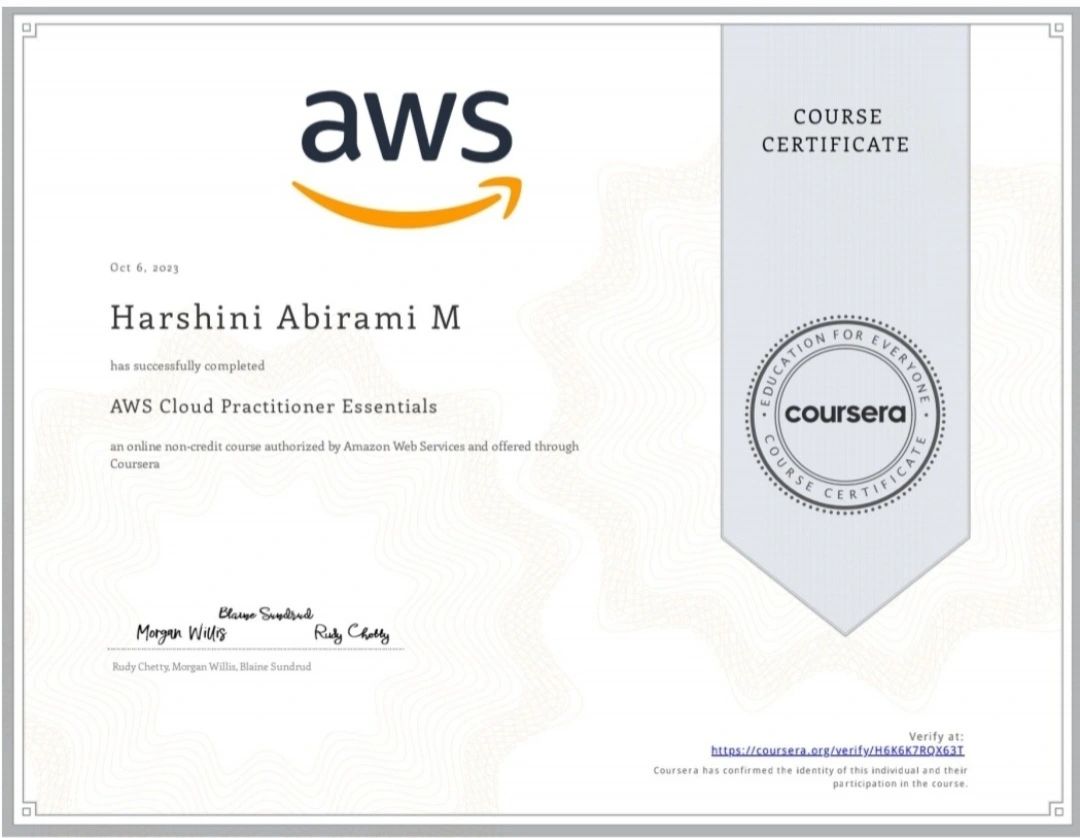 harshini abirami on LinkedIn: 🚀🚀Aspiring my first step in the AWs area ... harshini abirami on LinkedIn: 🚀🚀Aspiring my first step in the AWs area ...