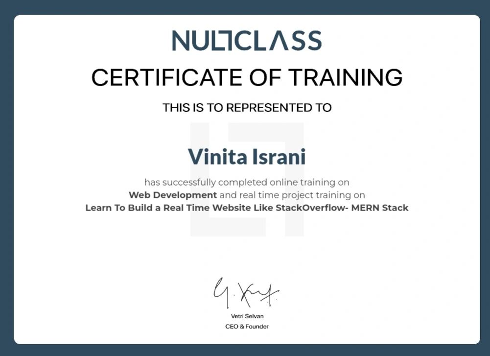 Completed MERN Stack Development training with NullClass | Vinita ... Completed MERN Stack Development training with NullClass | Vinita ...
