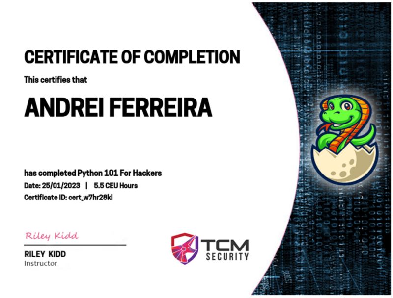 Andrei F. on LinkedIn: #python #ethicalhacking #tcmsecurity # ... Andrei F. on LinkedIn: #python #ethicalhacking #tcmsecurity # ...