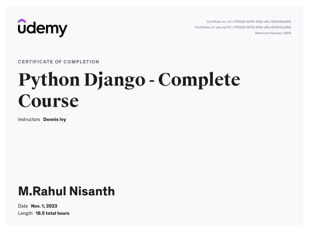 Rahul Nisanth Muthu Kumar on LinkedIn: #django #restframeworks # ... Rahul Nisanth Muthu Kumar on LinkedIn: #django #restframeworks # ...