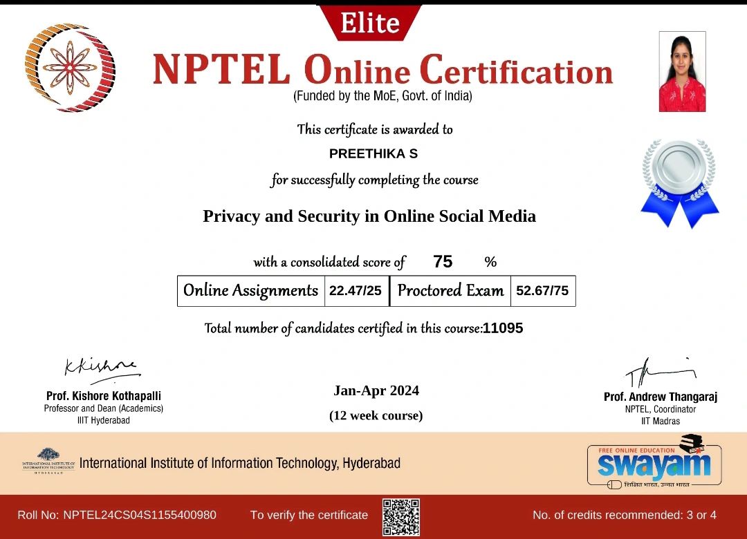 Preethika Sivan on LinkedIn: I'm excited to share my NPTEL certificate ... Preethika Sivan on LinkedIn: I'm excited to share my NPTEL certificate ...