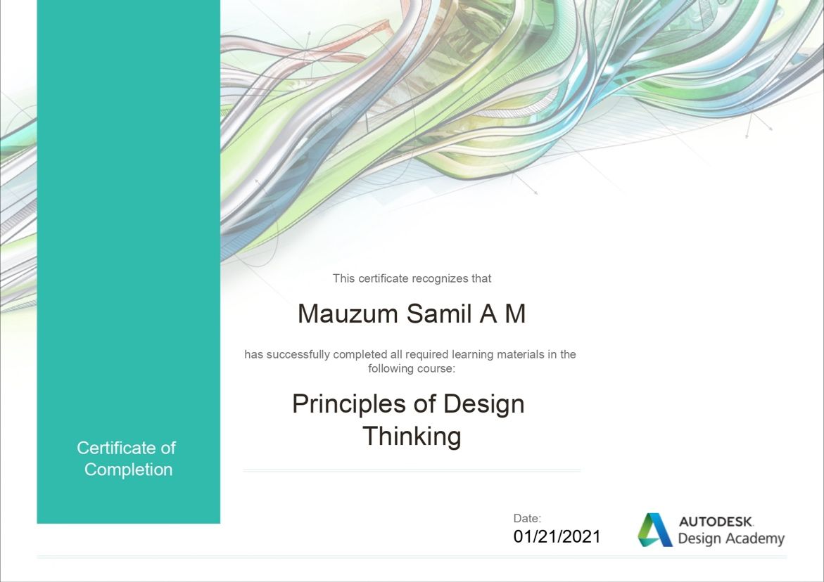 Completion of Design Thinking course by Autodesk | Mauzum Shamil posted ... Completion of Design Thinking course by Autodesk | Mauzum Shamil posted ...