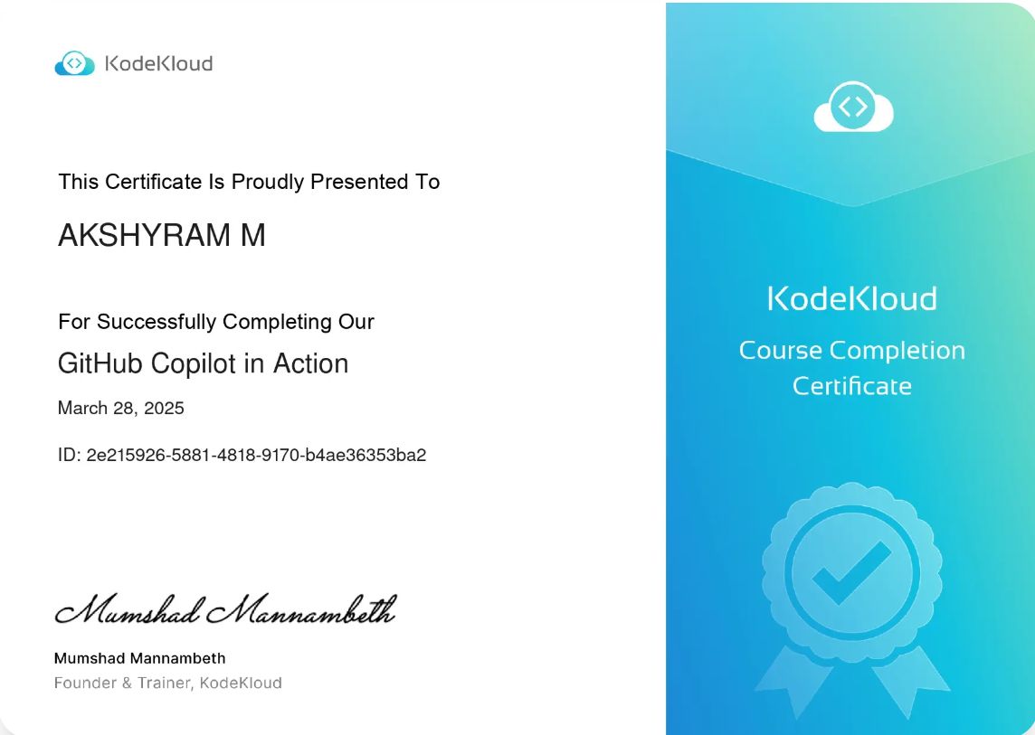 #githubcopilot #kodekloud #automation | Akshyram Mahendiran #githubcopilot #kodekloud #automation | Akshyram Mahendiran