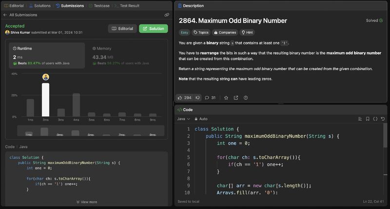 Shiva Kumar on LinkedIn: Maximum Odd Binary Number 🔥 Let's Discuss 1 ... Shiva Kumar on LinkedIn: Maximum Odd Binary Number 🔥 Let's Discuss 1 ...