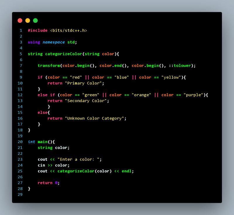 Day 1 of 200 of C++ Challenge: Color categorization | Vishnu Parihar ... Day 1 of 200 of C++ Challenge: Color categorization | Vishnu Parihar ...