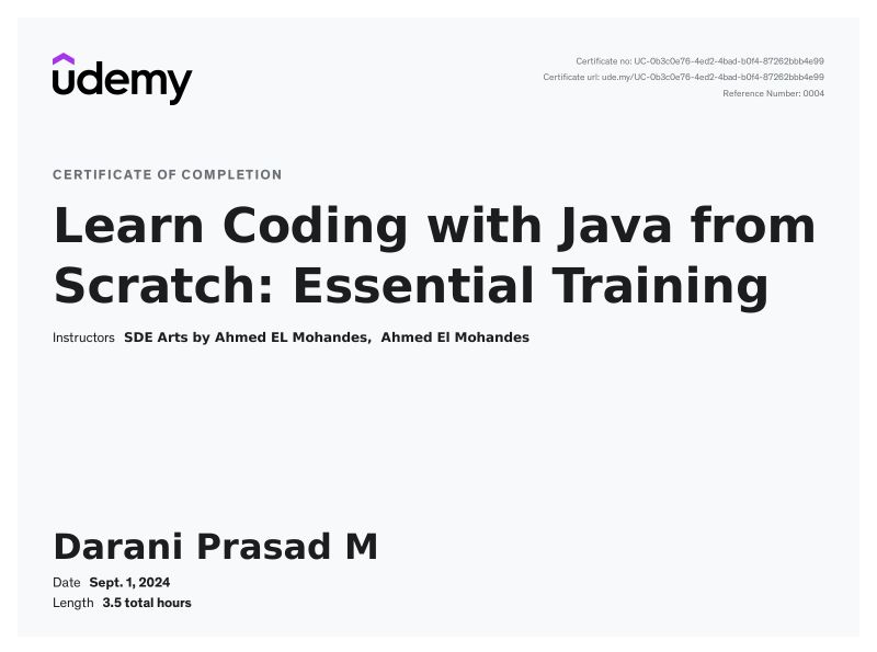 DARANI PRASAD M on LinkedIn: #java #programming #udemy # ... DARANI PRASAD M on LinkedIn: #java #programming #udemy # ...