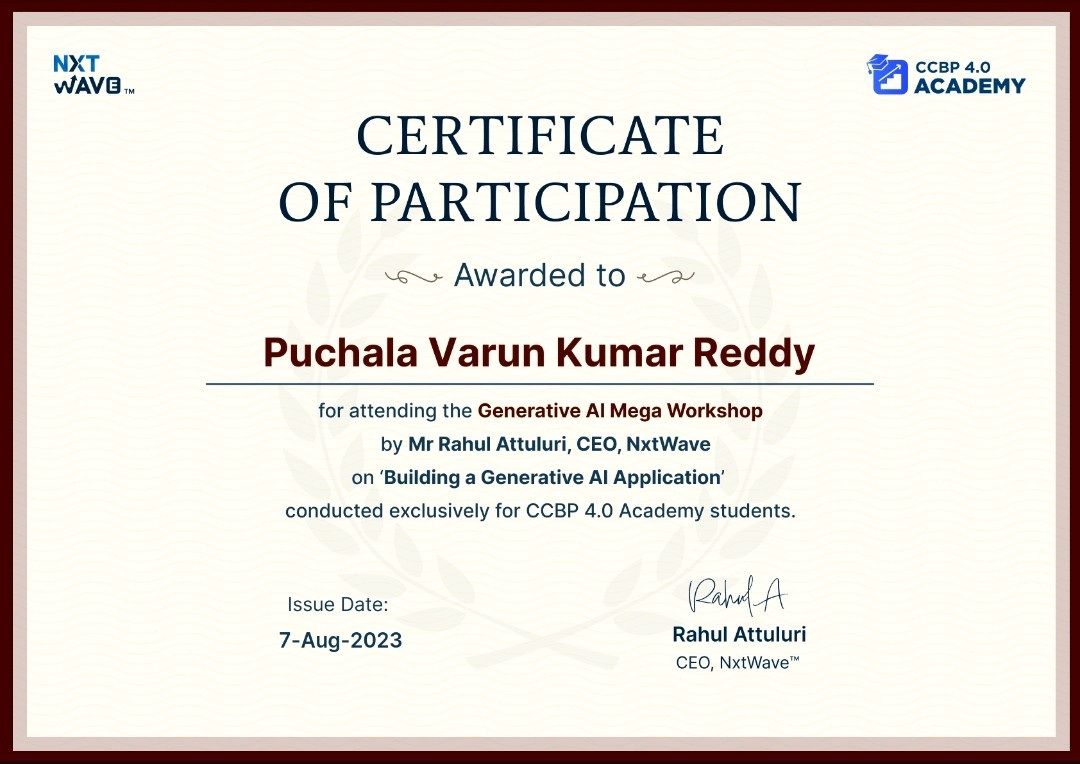 PUCHALA VARUN KUMAR REDDY on LinkedIn: #nxtwave PUCHALA VARUN KUMAR REDDY on LinkedIn: #nxtwave