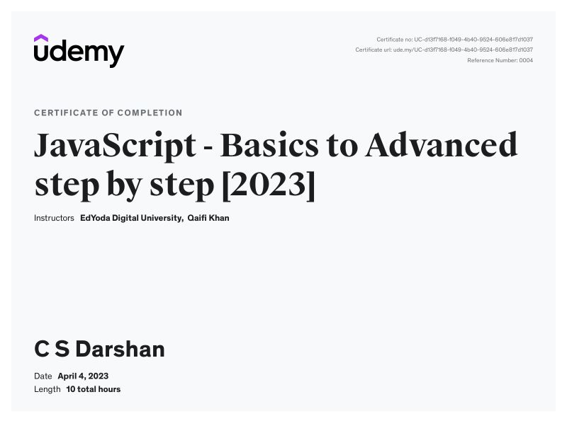 C S Darshan on LinkedIn: #javascript #udemycourse C S Darshan on LinkedIn: #javascript #udemycourse