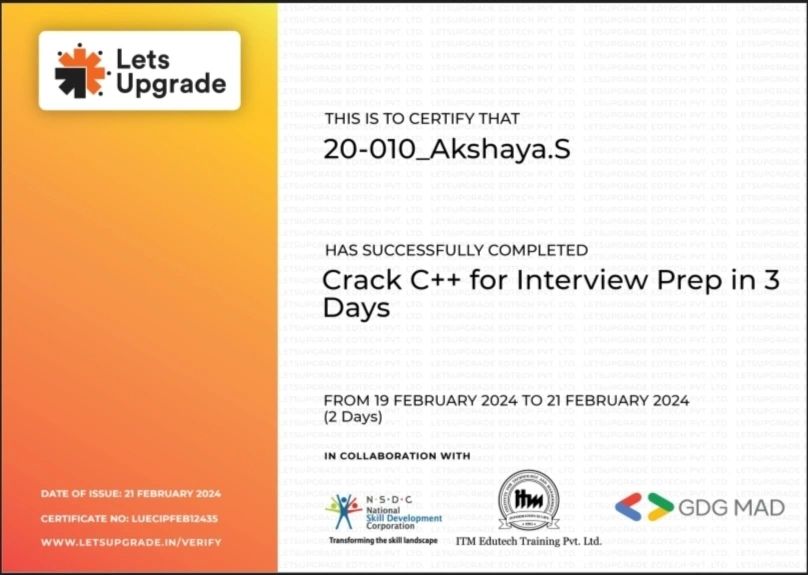 Akshaya S on LinkedIn: #cplusplus #codesuccess #letsupgrade Akshaya S on LinkedIn: #cplusplus #codesuccess #letsupgrade
