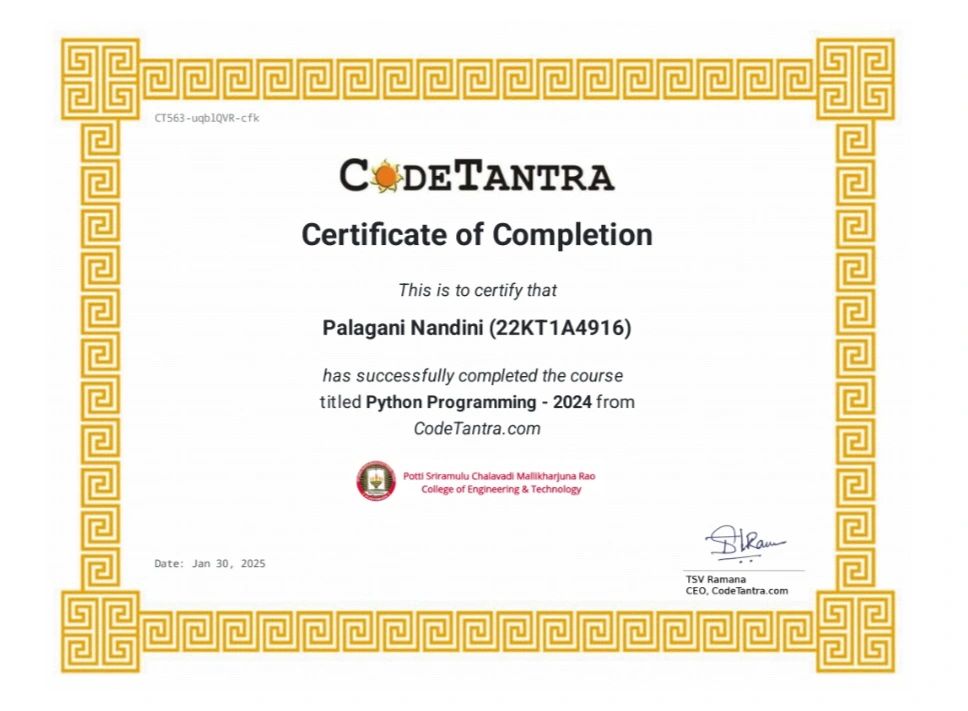 Nandini P on LinkedIn: #python #codetantra #codingjourney #keeplearning Nandini P on LinkedIn: #python #codetantra #codingjourney #keeplearning